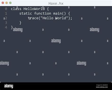 haxe language hello world program sample in editor window illustration