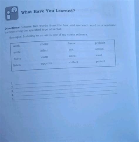 What Have You Learned Directions Choose Five StudyX