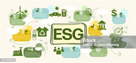 비즈니스 및 조직 환경 사회 거버넌스 및 지속 가능성 개발 개념에 대 한 Esg 개념 아이콘 평면 인포 그래픽 디자인 벡터