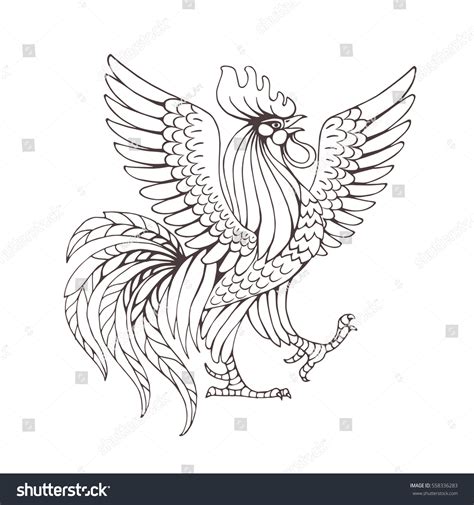 Line Drawing Rooster Vector Illustration Hand Stock Vector Royalty Free Shutterstock