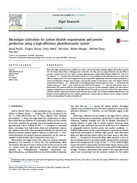 Pdf Microalgae Cultivation For Carbon Dioxide Sequestration And Protein Production Using A