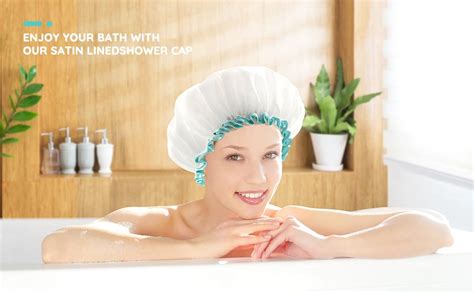 White Shower Cap For Long Hair Pack Waterproof Mold Resistant Washable Hair Caps For Women And