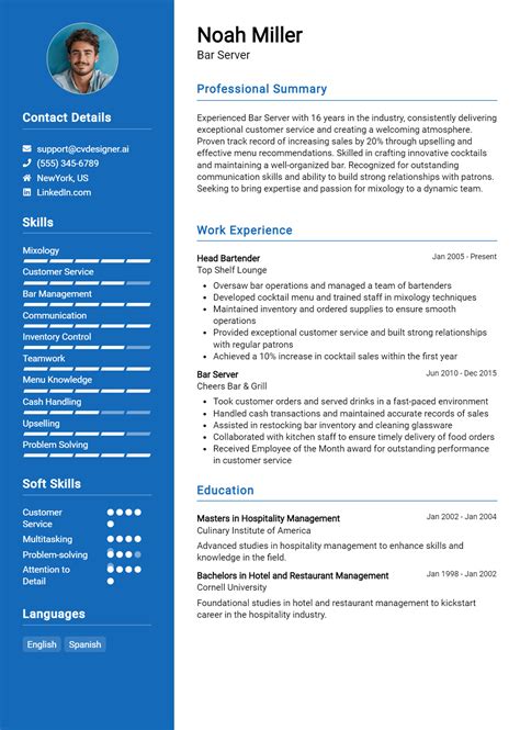 Bar Server Resume Example For 2024 Tips And Templates Cvdesigner Ai