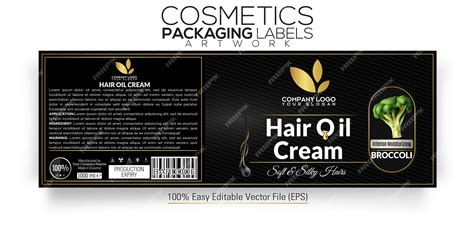 Косметическая упаковка Этикетки Искусство Масло для волос Крем с брокколи Премиум векторы
