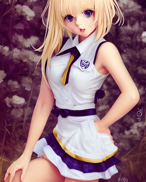 Beautiful Blonde Girl In Short Skirt Uniform Natural Beauty Anime