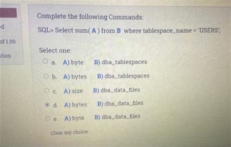 solved d of 1 00 stion complete the following commands sql