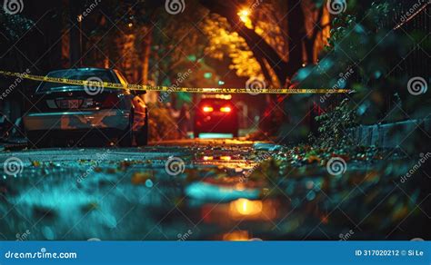 Night Investigation Detectives Examining Murder At Restricted Crime