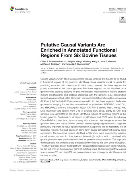 Pdf Putative Causal Variants Are Enriched In Annotated Functional Regions From Six Bovine Tissues