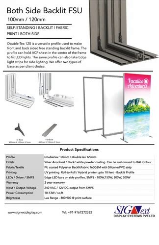 Metal Powder Coated Fsu Backlit Fabric Frame Double Side 100mm