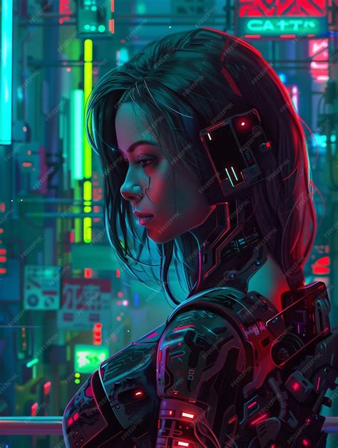 첨단 기술을 가진 미래의 여성 휴머노이드의 초상화 Ai 생성 이미지