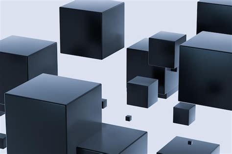 premium photo dark cubes randomly distributed in the air 3d rendering