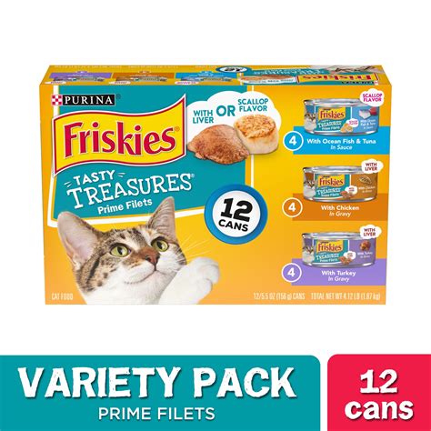 12 Pack Friskies Gravy Wet Cat Food Variety Pack Tasty Treasures Prime Filets 55 Oz Cans