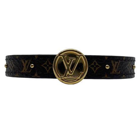 Auth LOUIS VUITTON LV Circle Reversible Bracelet M6268F Monogram Canvas