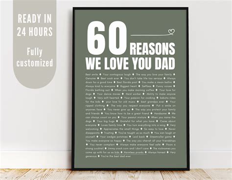 Dads 60th Birthday Poster 60 Reasons We Love You Memorable T From