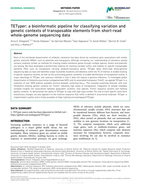 Pdf Tetyper A Bioinformatic Pipeline For Classifying Variation And Genetic Contexts Of