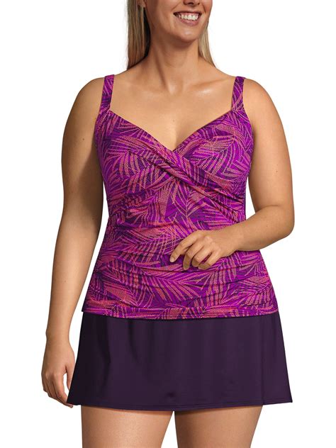 Lands End Womens Plus Size Chlorine Resistant Wrap Underwire Tankini Swimsuit Top