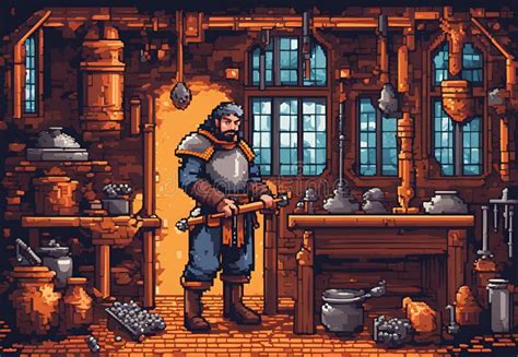 Pixel Art Blacksmith 8 Bit Stock Illustration Illustration Of Stove