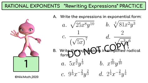 Rational Exponents Rewriting Expressions Practice 32 Challenging