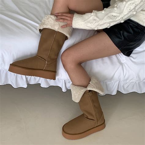 굽4cm S M L 통굽 어그 롱부츠 롤업 접는 키높이 가보시 플랫폼 하비 통넓은 종아리 미들 양털 뽀글이 퍼 패딩 방한