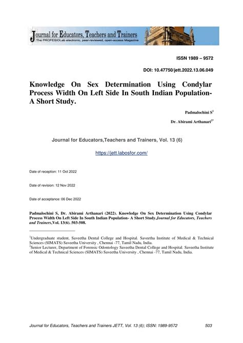 Pdf Knowledge On Sex Determination Using Condylar Process Width On