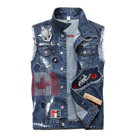 Skull Denim Vests Men Cotton Rock Hip Hop Streetwear Jean Vest Jacket