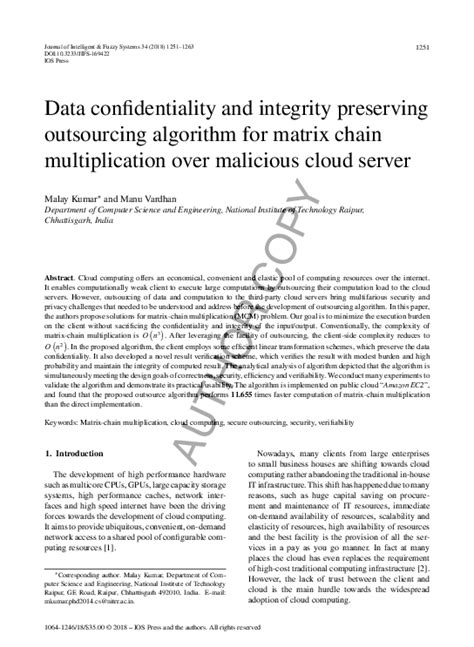 Pdf Data Confidentiality And Integrity Preserving Outsourcing Algorithm For Matrix Chain