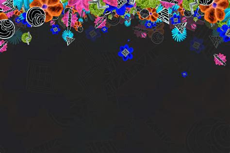 수채화 배경의 다채로운 꽃 카모마일 연꽃 달리아 수국 디자인을위한 어두운 배경에 기하학이 있습니다 0명에 대한 스톡 벡터 아트