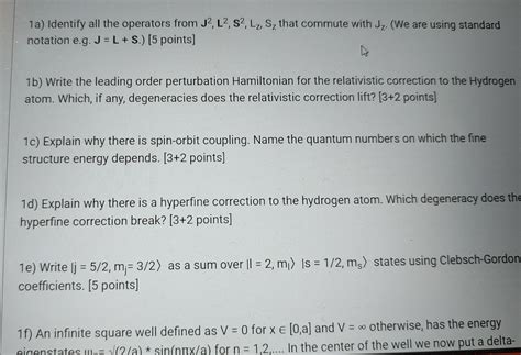 solved 1a identify all the operators from j2 l2 s2 l₂