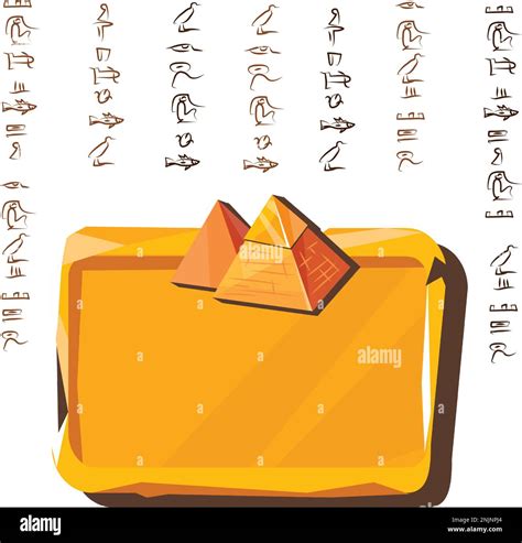 Stone Board Or Clay Tablet With Pyramid Silhouette And Egyptian Hieroglyphs Cartoon Vector