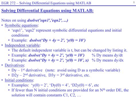 Solving Differential Equations Using Matlab