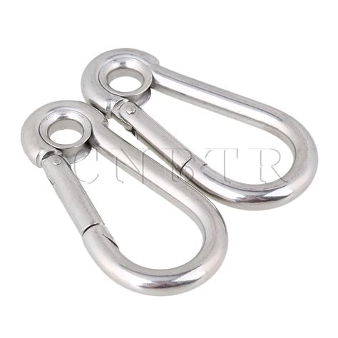 Cnbtr M8 304 Stainless Steel Spring Snap Hook Carabiner Eyelet Silver
