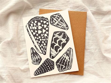 Cone Shells Linocut Greeting Card Hawaii T Made On Maui Handmade
