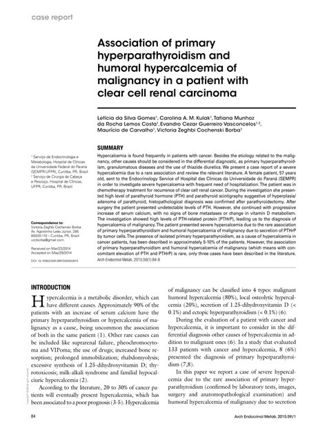 Pdf Association Of Primary Hyperparathyroidism And Humoral