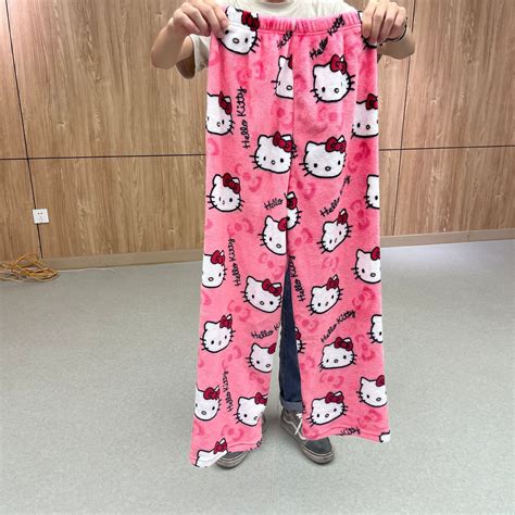 法兰绒卡通KT猫睡裤厚女士秋冬新款加绒保暖居家休闲裤凯蒂猫外贸 Taobao