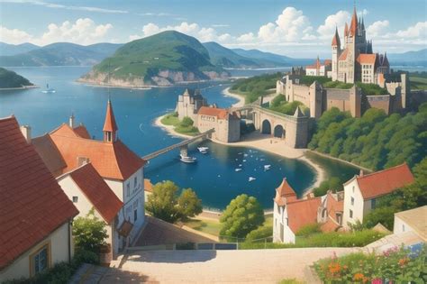 동화 성 그림 벽지 판타지 하우스 집 궁전 건물 배경 프리미엄 사진