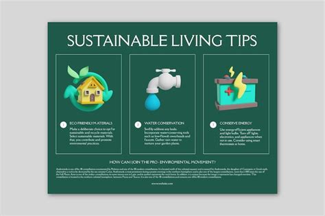 Free Vector 3d Elements Sustainable Living Tips Infographic Template