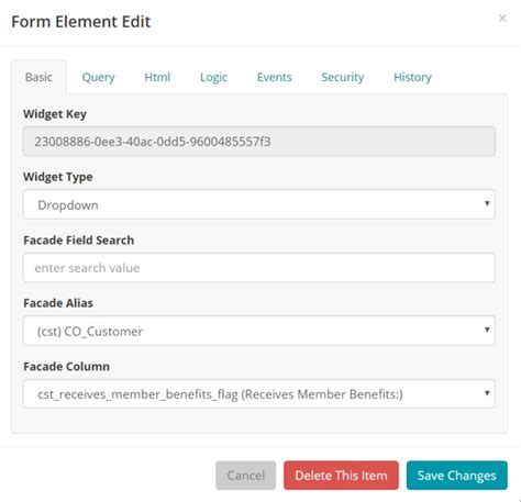 form element edit window basic tab netforum support