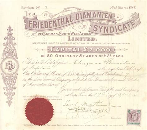Bid Now FRIEDENTHAL DIAMANTEN SYNDICATE OF GERMAN SOUTH WEST AFRICA
