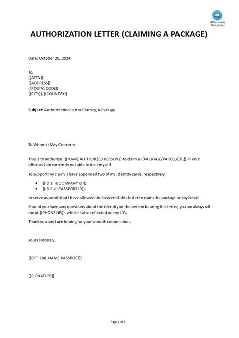 Libreng Authorization Letter Claiming A Package
