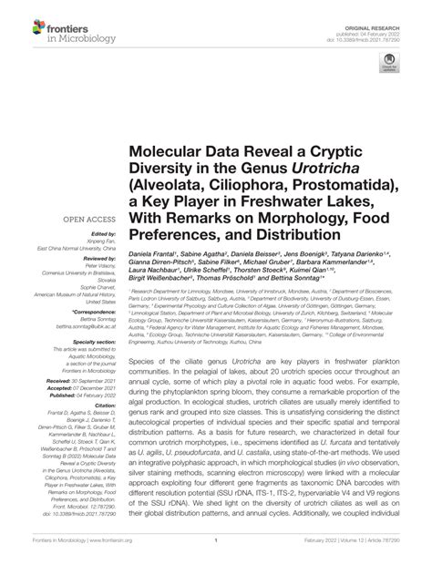 Pdf Molecular Data Reveal A Cryptic Diversity In The Genus Urotricha