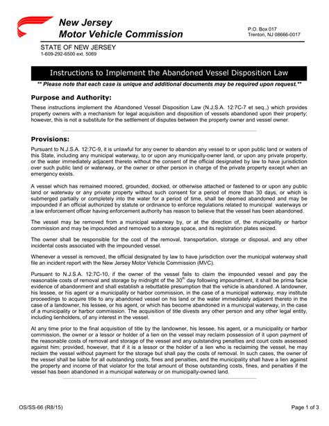 Nj Mvc Form Instructions Abandoned Vessel Packet Forms Docs 2023