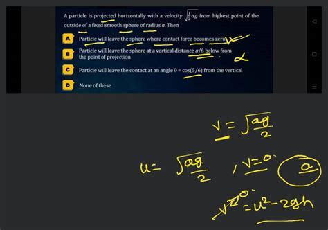 A Particle Is Projected Horizontally With A Velocity Sqrt{ Frac{1}{2} A