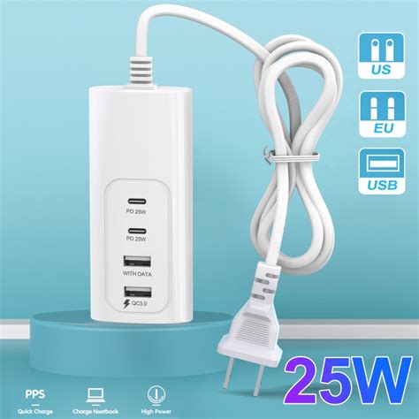 Pd 20w Dual Usb C Type C Dual Usb 4 Ports Fast Charging Power Socket Us Plug