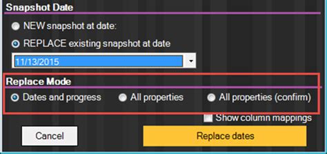replacing a snapshot via push update onepager pro add in for version