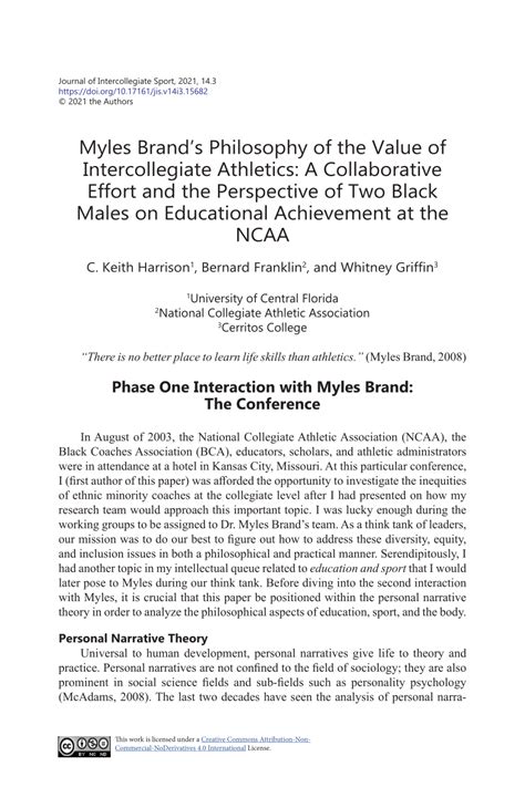 Pdf Myles Brands Philosophy Of The Value Of Intercollegiate