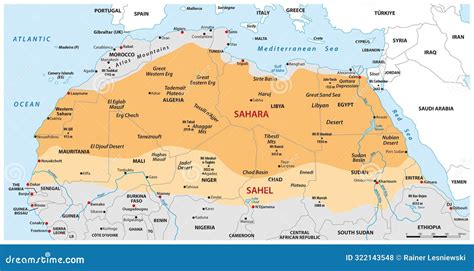 Map Of The African Sahara Desert And The Sahel Stock Vector
