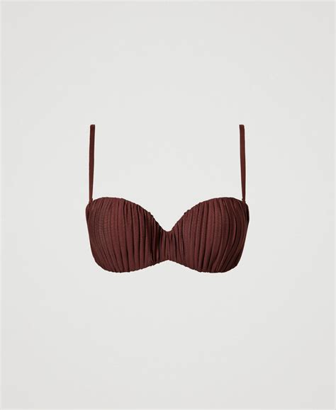 Bandeau Bikini Top With Pleats Woman Brown Twinset Milano