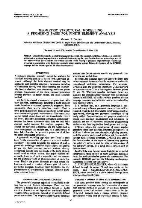 Pdf Geometric Structural Modelling A Promising Basis For Finite Element Analysis Dokumentips