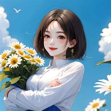 简单气质森系女孩和小雏菊半身头像 Ai漫画版