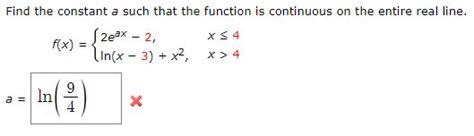 Solved Find The Constant A Such That The Function Is